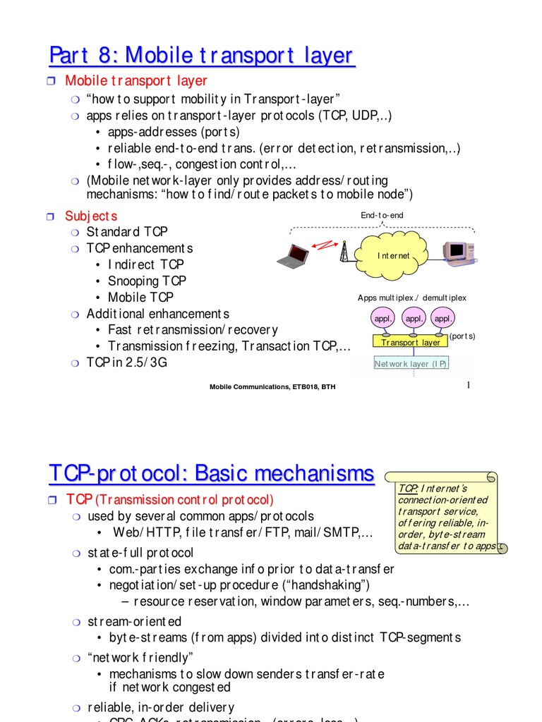 Mobile Transport Layer and TCP Enhancements | PDF | Transmission ...