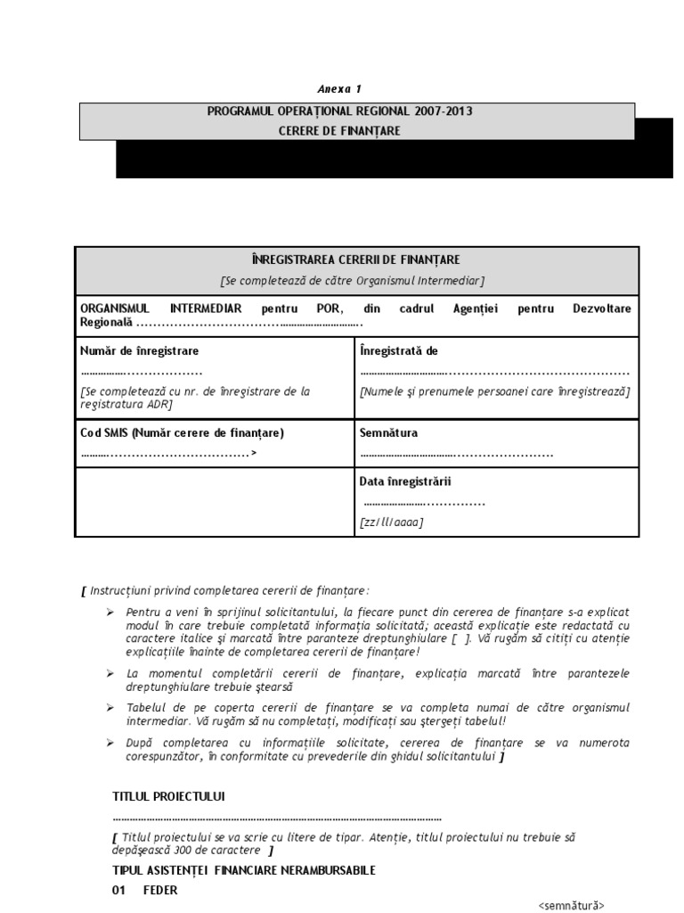 Anexa 1 Cerere Finantare | PDF