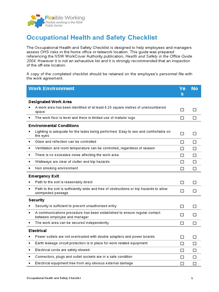 Occupational Health and Safety Checklist | Electrical Connector ...