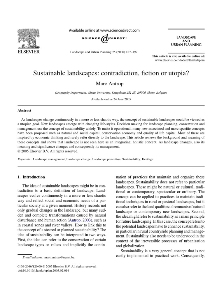 Antrop Sustainable Landscapes Contradiction Fiction or Utopia | PDF ...