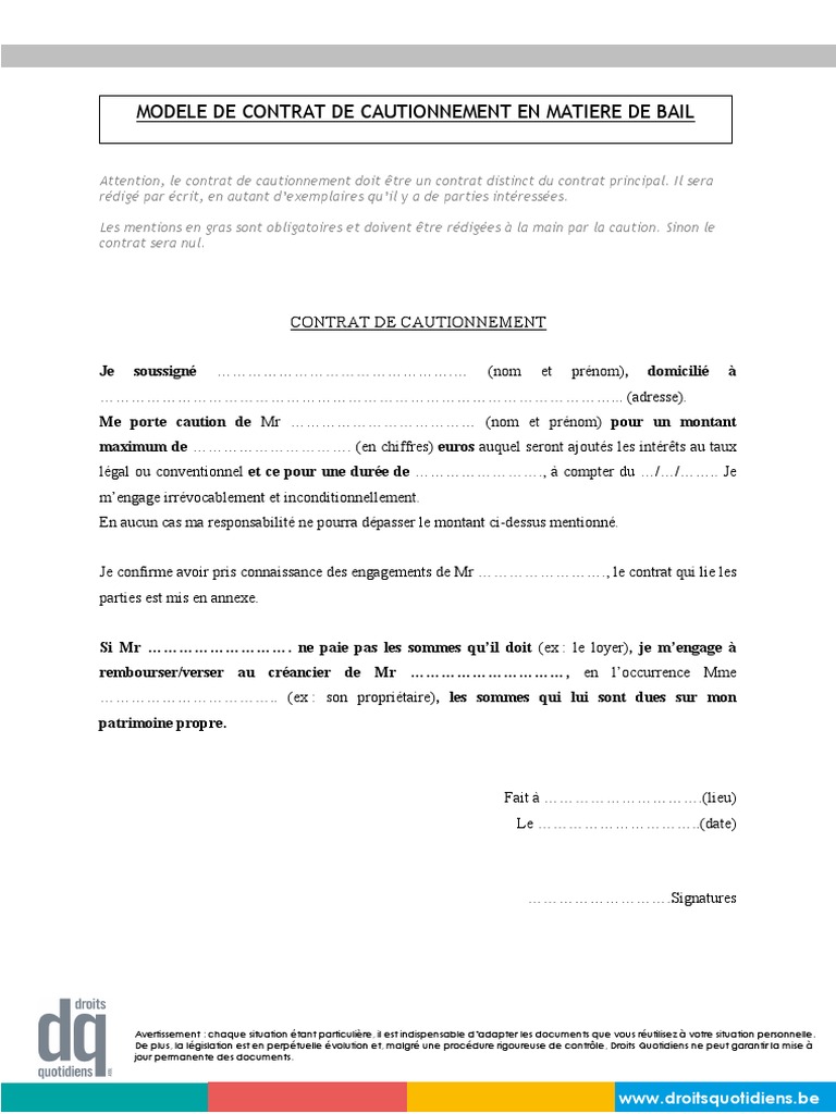 Mod - Le de Contrat de Cautionnement en Mati - Re de Bail | PDF