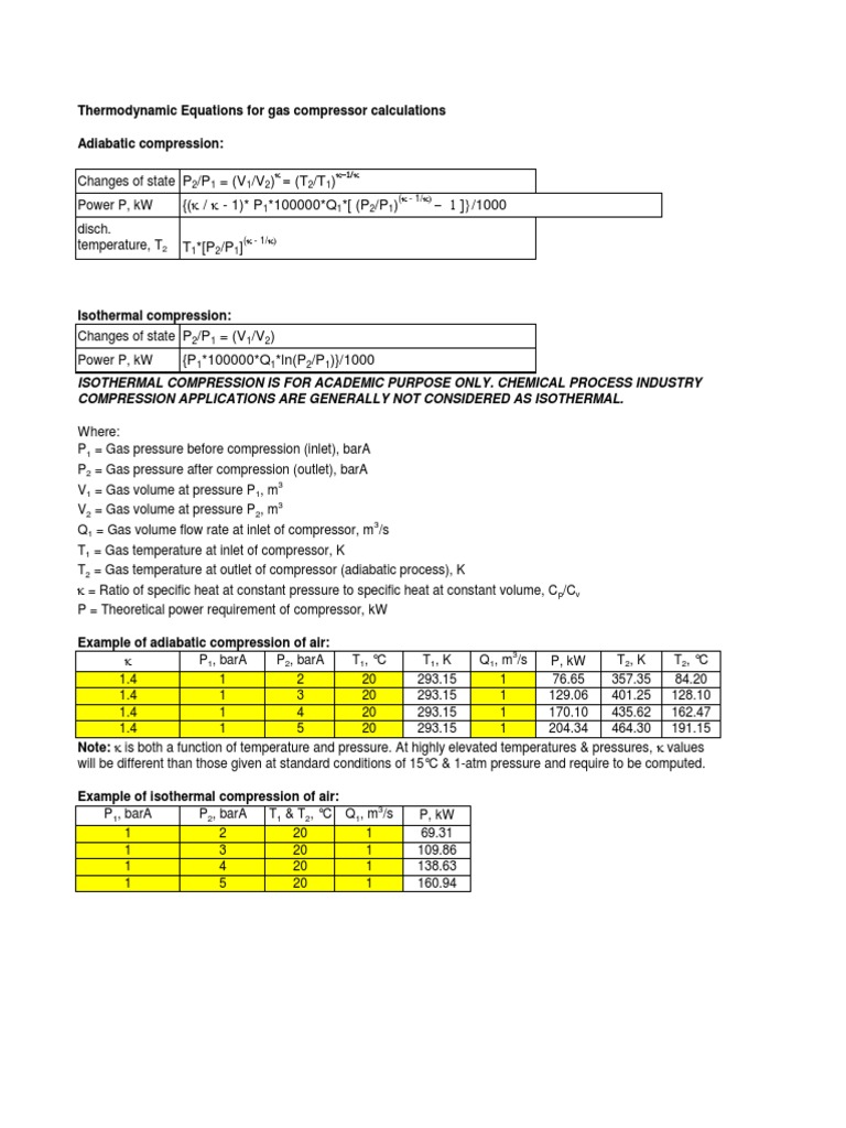 Compressor Power Estimation Calcs | PDF | Gas Compressor | Branches Of ...