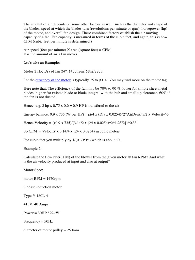 Blower Calculation Example | PDF
