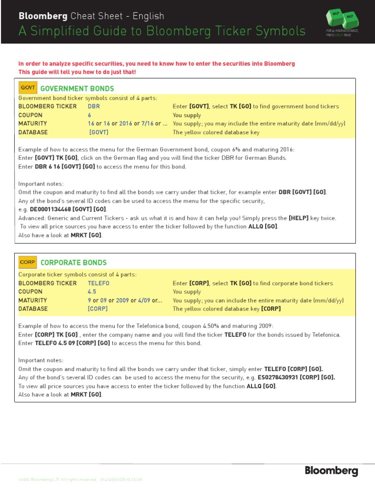Bloomberg Cheat Sheet - English | Download Free PDF | Futures Contract ...