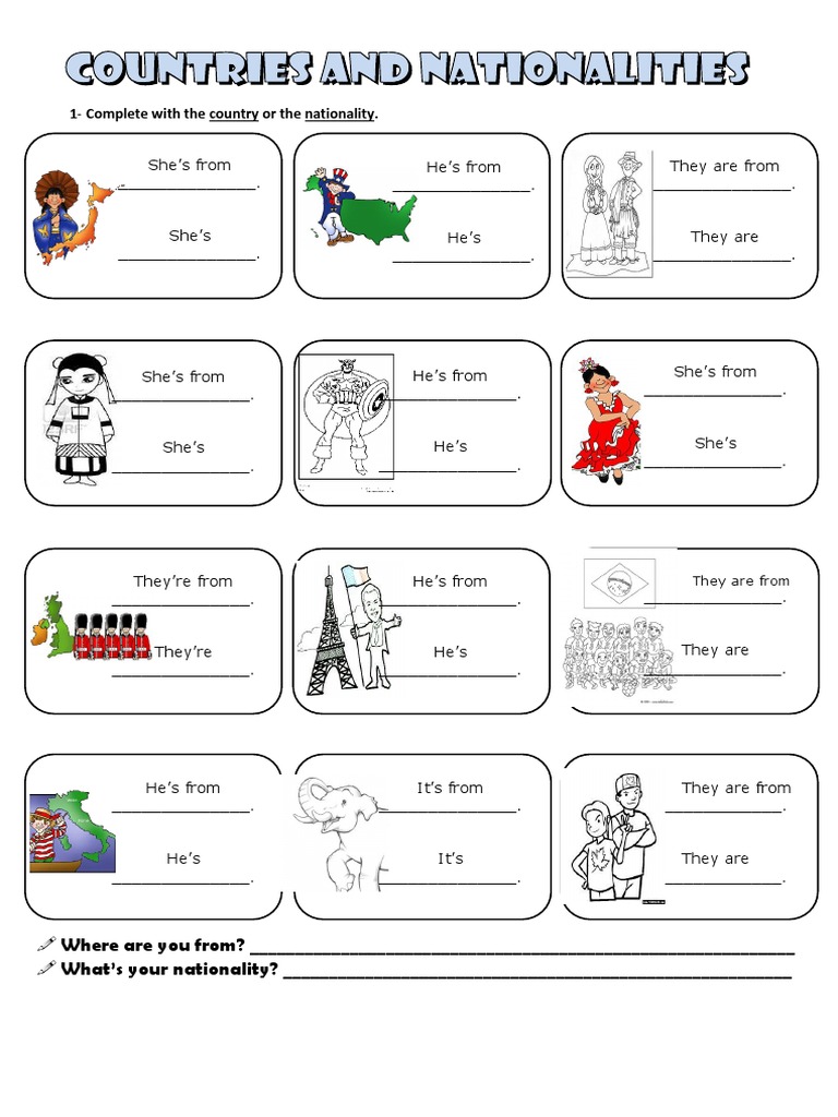 Nationality and Country Worksheet | PDF