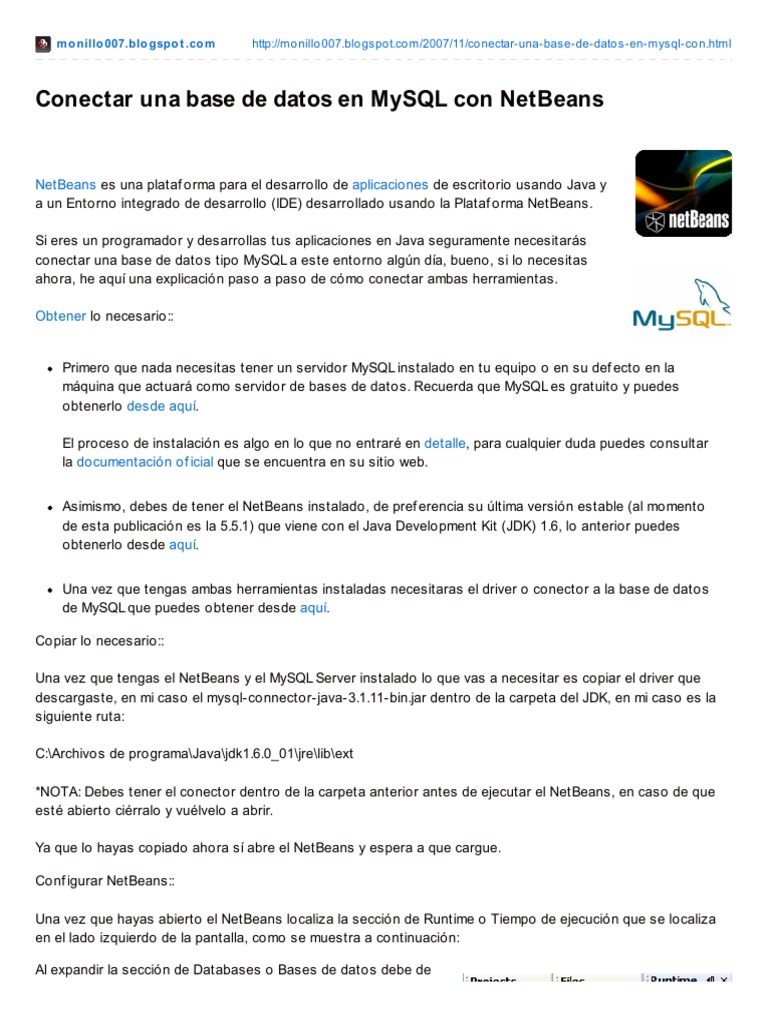 Conectar Una Base de Datos en MySQL Con NetBeans | Descargar gratis PDF | Frijoles Netos ...