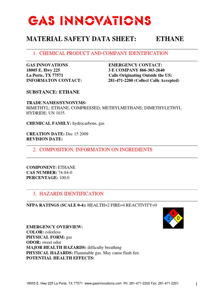 Msds Ethane | PDF | Dangerous Goods | Firefighting