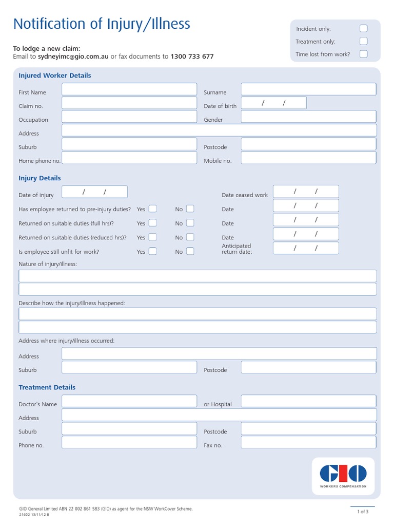 gio notification of injury form | Employee Benefits | Employment