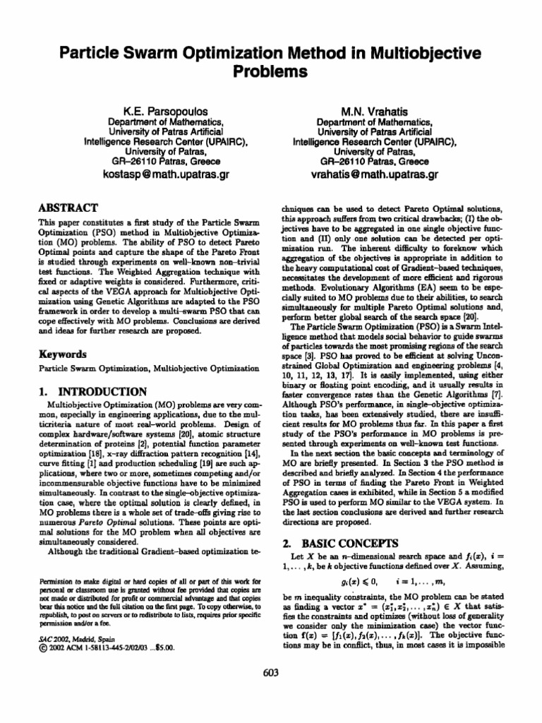Particle Swarm Optimization Method in Multiobjective Problems | PDF | Mathematical Optimization ...
