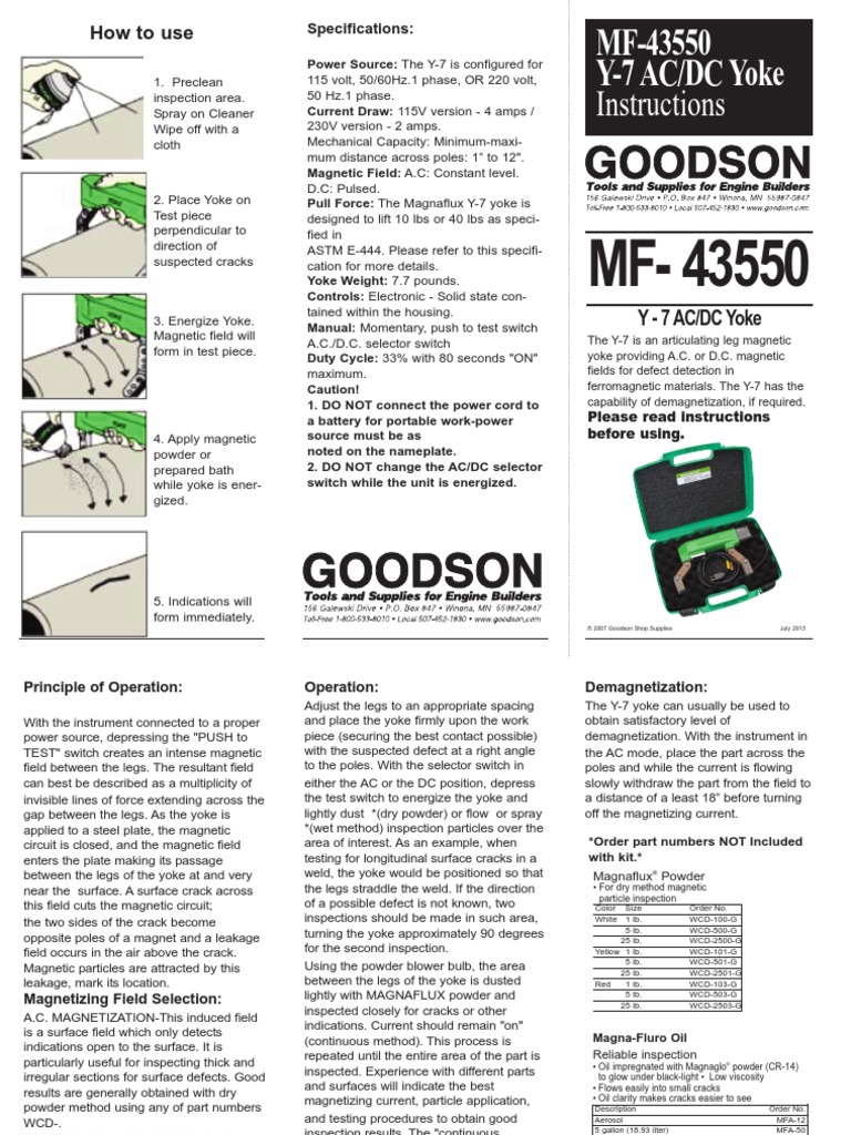 Goodson Magnaflux Y7 Manual | PDF | Switch | Powder (Substance)