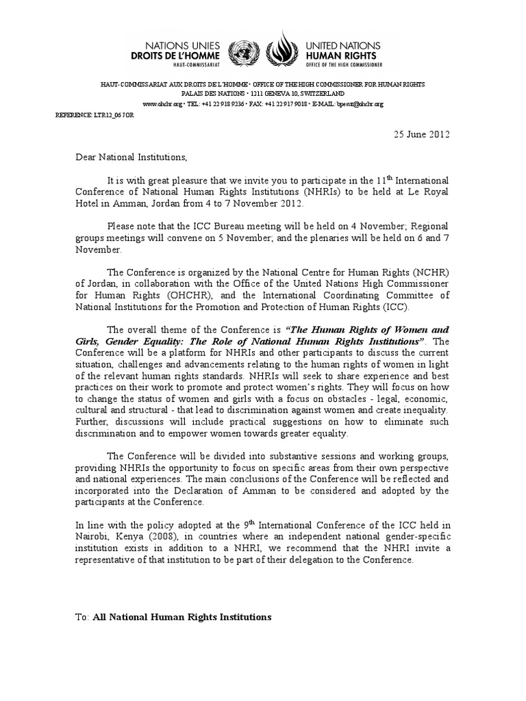 Invitation Letter | Human Rights | Women's Rights