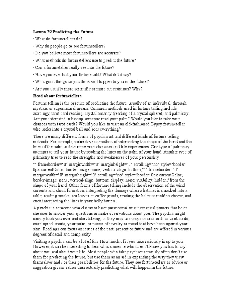 Conversation Club Advanced Fortune Telling Predicting The Future | PDF | Prediction | Paranormal