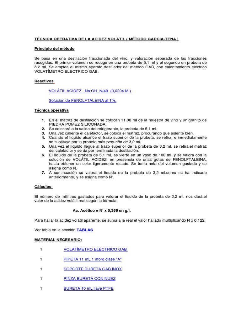 Acidez Volatil Garcia-Tena | PDF
