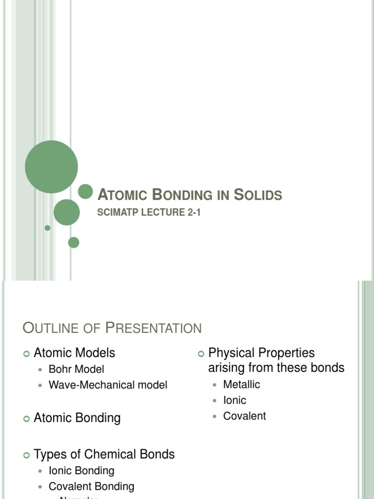 Lecture 2.1 - Atomic Bonding in Solids | PDF | Chemical Bond | Chemical ...