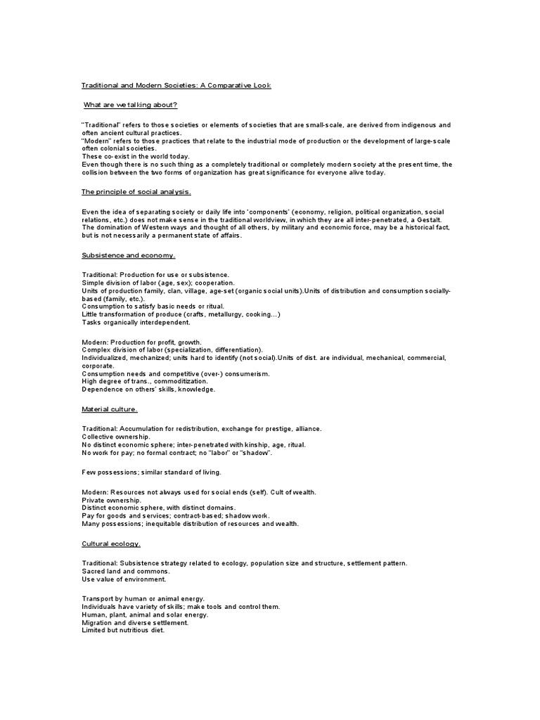 Traditional and Modern Societies | PDF | Consumerism | Society