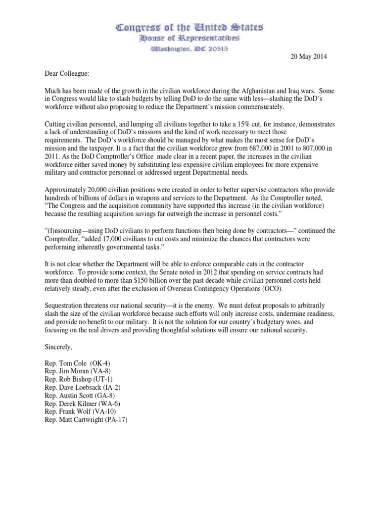 'Dear Colleagues' letter | United States Department Of Defense ...