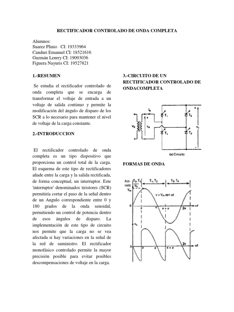 Rectificador Controlado de Onda Completa | PDF | Rectificador | Equipo eléctrico