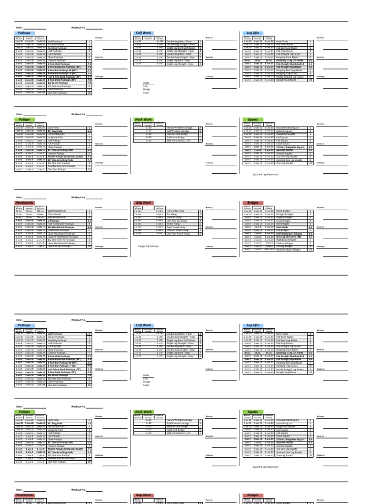 Convict Conditioning Workout Journal | PDF | Microsoft Excel | Recreation