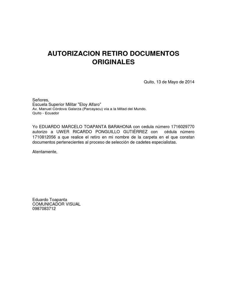 Autorizacion Retiro Documentos Originales | PDF