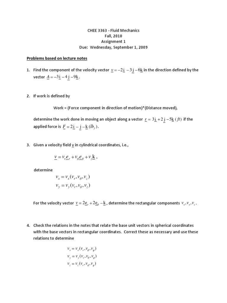 Assignment 1 - Vectors Review | PDF | Coordinate System | Euclidean Vector