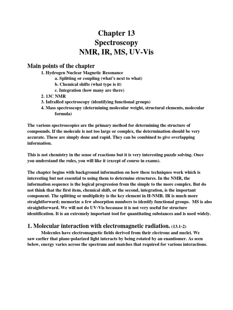 Spectroscopy NMR, Ir, MS, Uv-Vis: Main Points of The Chapter | PDF