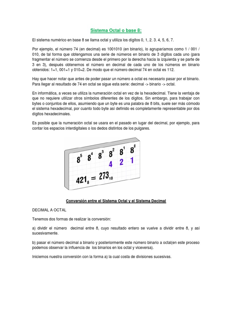 Introducción al Sistema Octal Base 8 | PDF | Notación | Notación Matemática