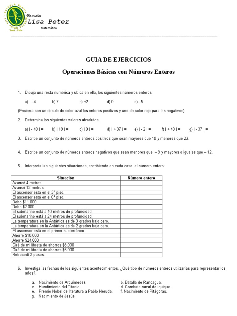 Operaciones Basicas Con Numeros Enteros | PDF | Entero | Números