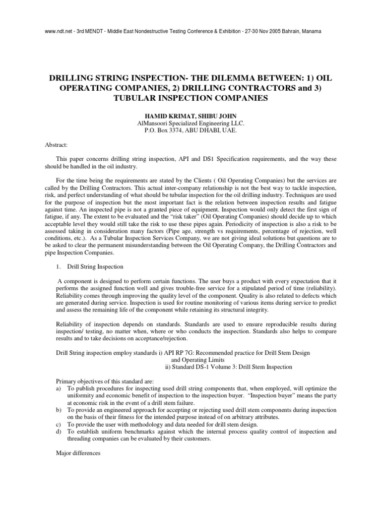 Drilling String Inspection | PDF | Fracture | Fatigue (Material)