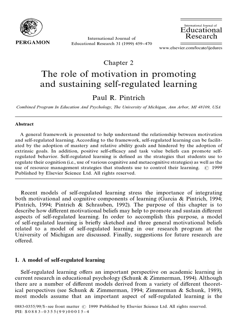 The Role of Motivation in Promoting and Sustaining Self-Regulated ...
