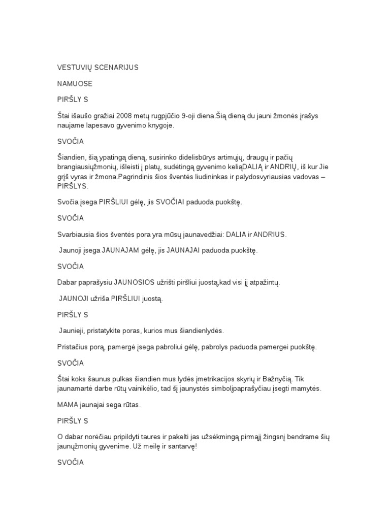Erikos Ir Mariaus Vestuves Scenarijus | PDF