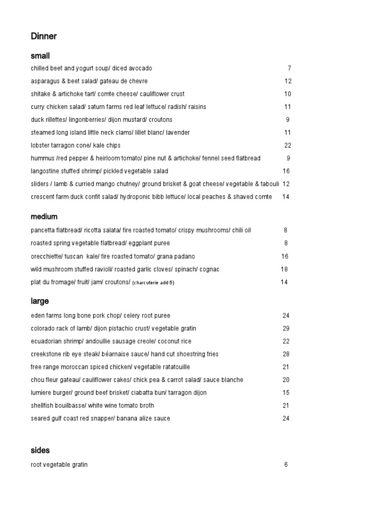 Lumiere Dinner Menu | PDF