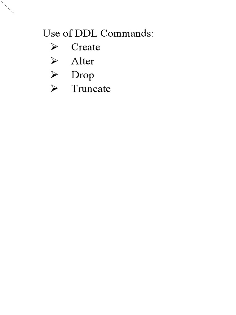 Use Of Ddl Commands Create Alter Drop Truncate Pdf Database Index