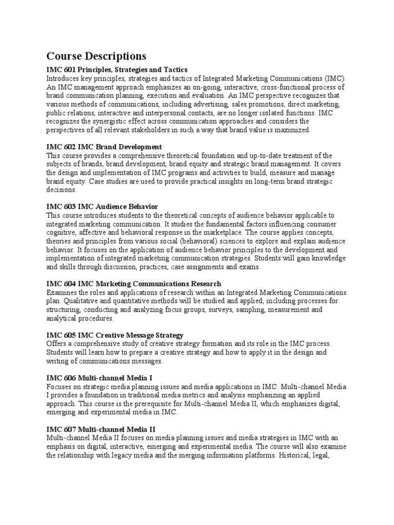Course Descriptions | PDF | Marketing Communications | Promotion ...