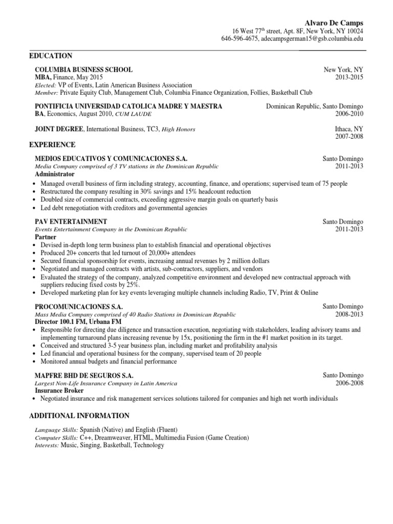 Alvaro CV CBS Resume Format | PDF | Insurance | Business Plan