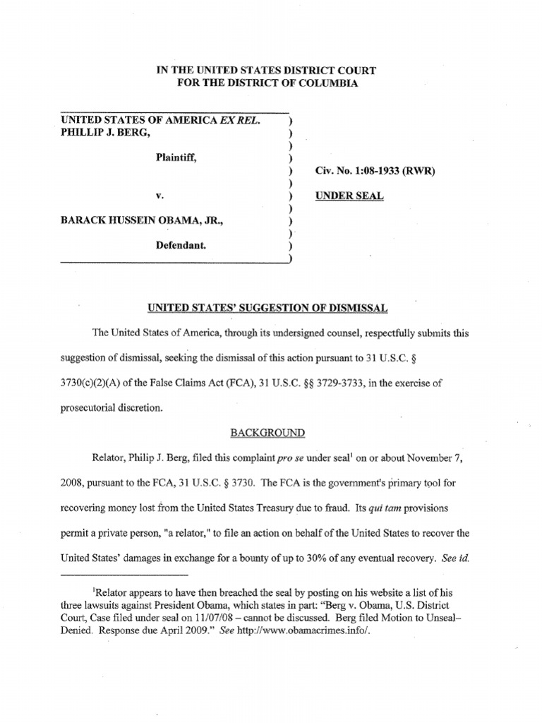 Berg - FCA - 09 - GOV Motion To Dismiss Case (03/26/2009) | PDF | False ...