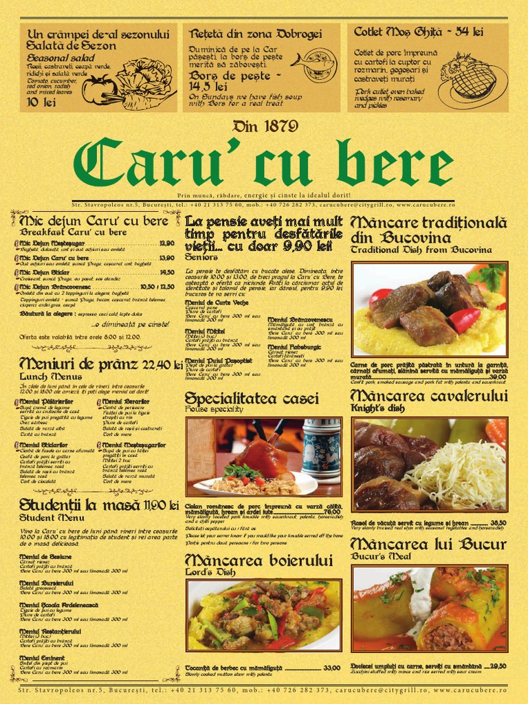 Meniu Caru Cu Bere | PDF