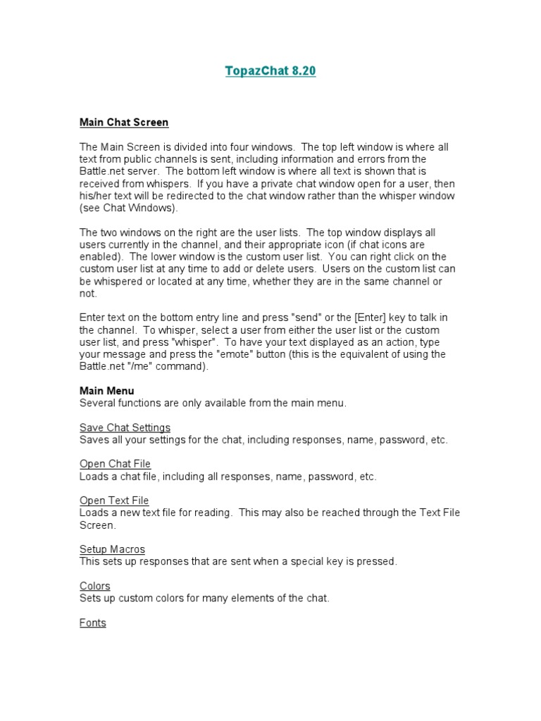 TopazChat 8.20 Features Guide | PDF | Button (Computing) | System Software