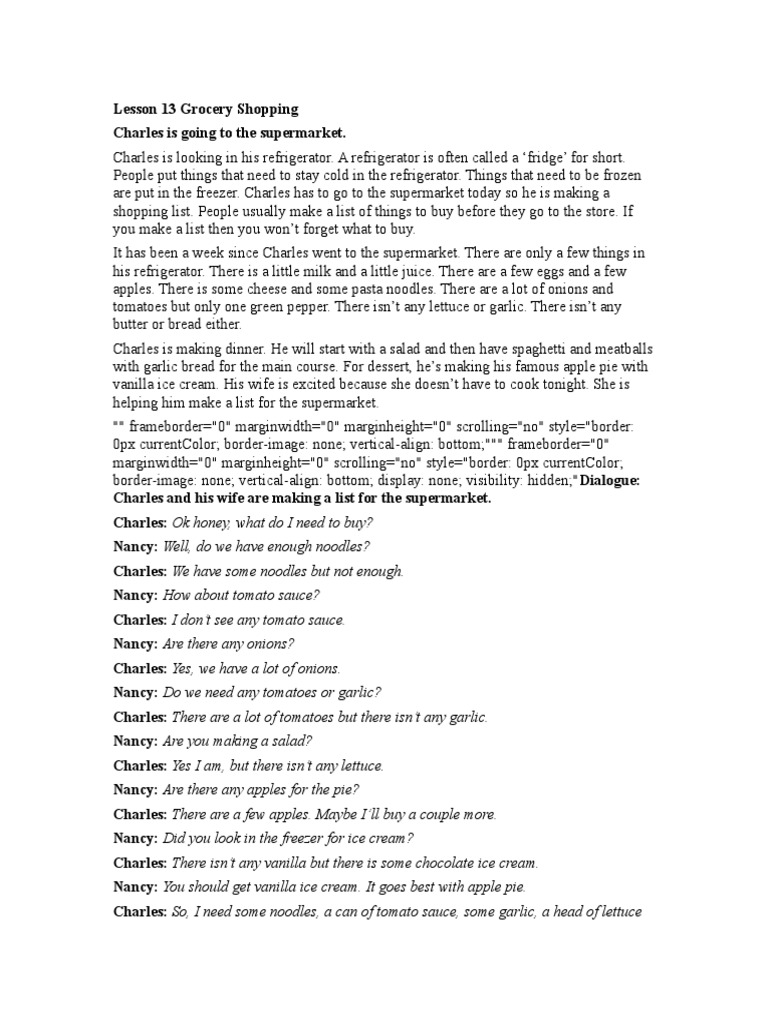 Grocery Shopping Conversation Club Basic | PDF | Pasta | Western Cuisine