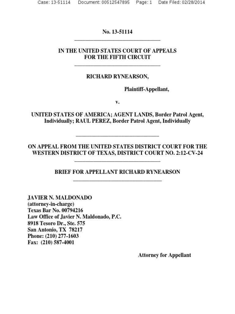 Rynearson Appeal To Fifth Circuit | PDF | Summary Judgment | Fourth ...