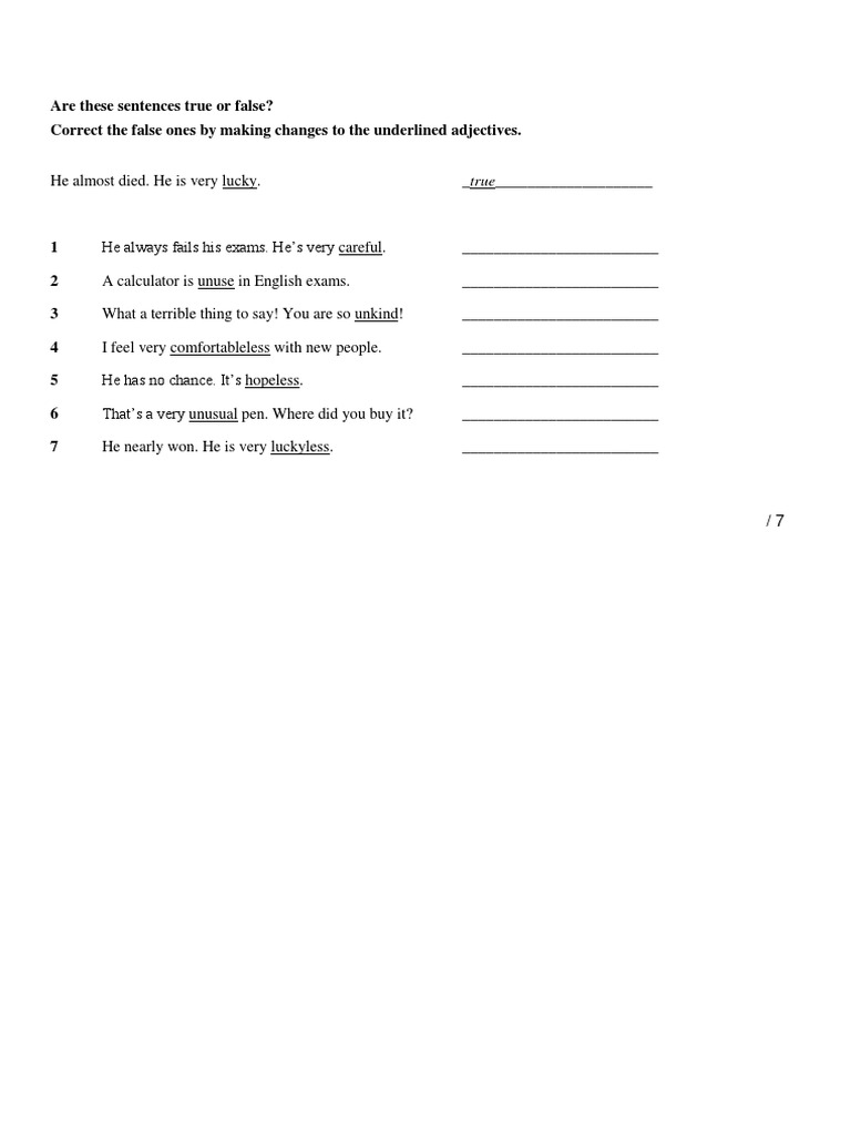 Correcting Negative Adjectives | PDF | Syntax | Grammar