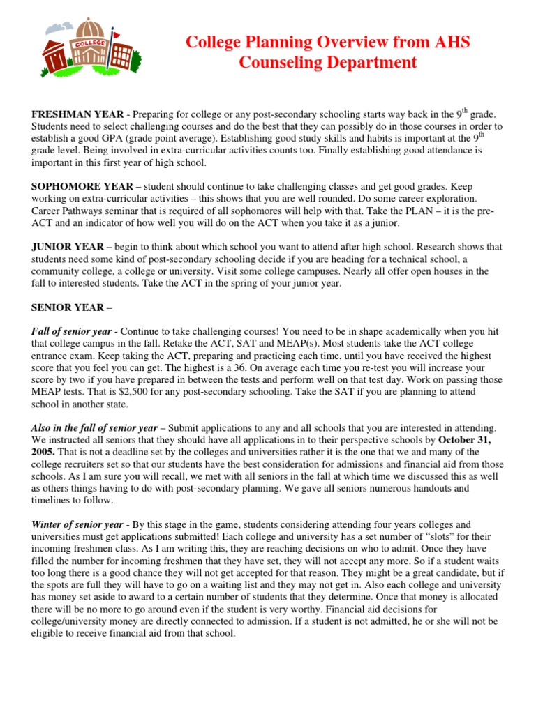 College Planning Guide | PDF | Act (Test) | University And College ...