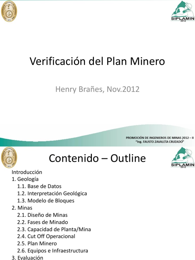 Verificacion Del Plan Minero | PDF | Minería | Minerales