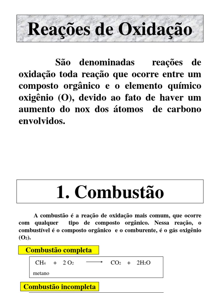 Reações de Oxidação em Compostos Orgânicos | PDF | Combustão | Carbono