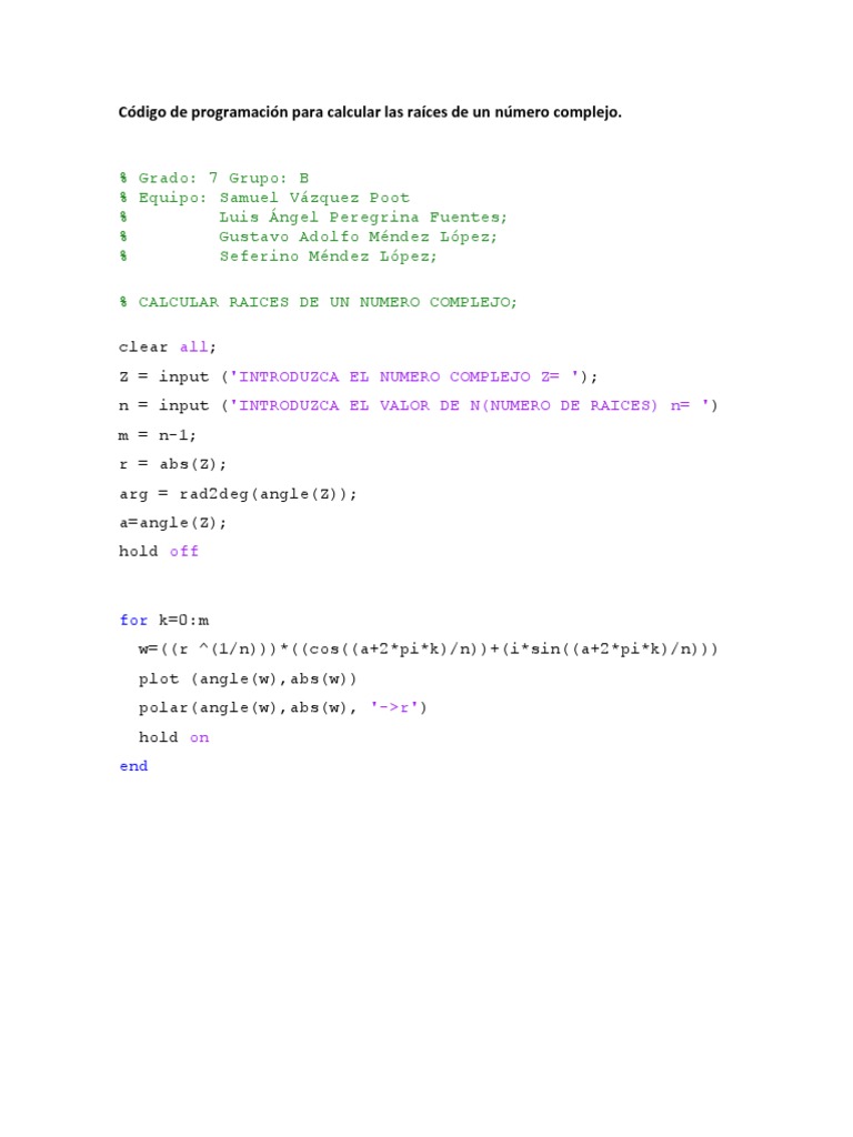 Código de Programación para Calcular Las Raíces de Un Número Complejo | PDF