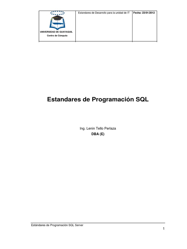 Estandares Programacion SQL | PDF | Servidor SQL de Microsoft | SQL