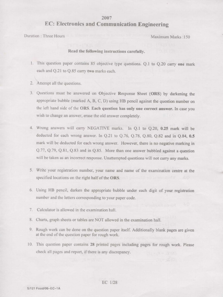 Gate 2007 Ece Question Paper Pdf Teaching Methods And Materials