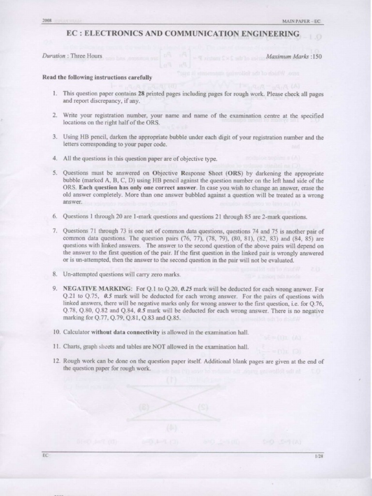 2008 ECE Question Paper with Solutions | PDF | Teaching Methods & Materials