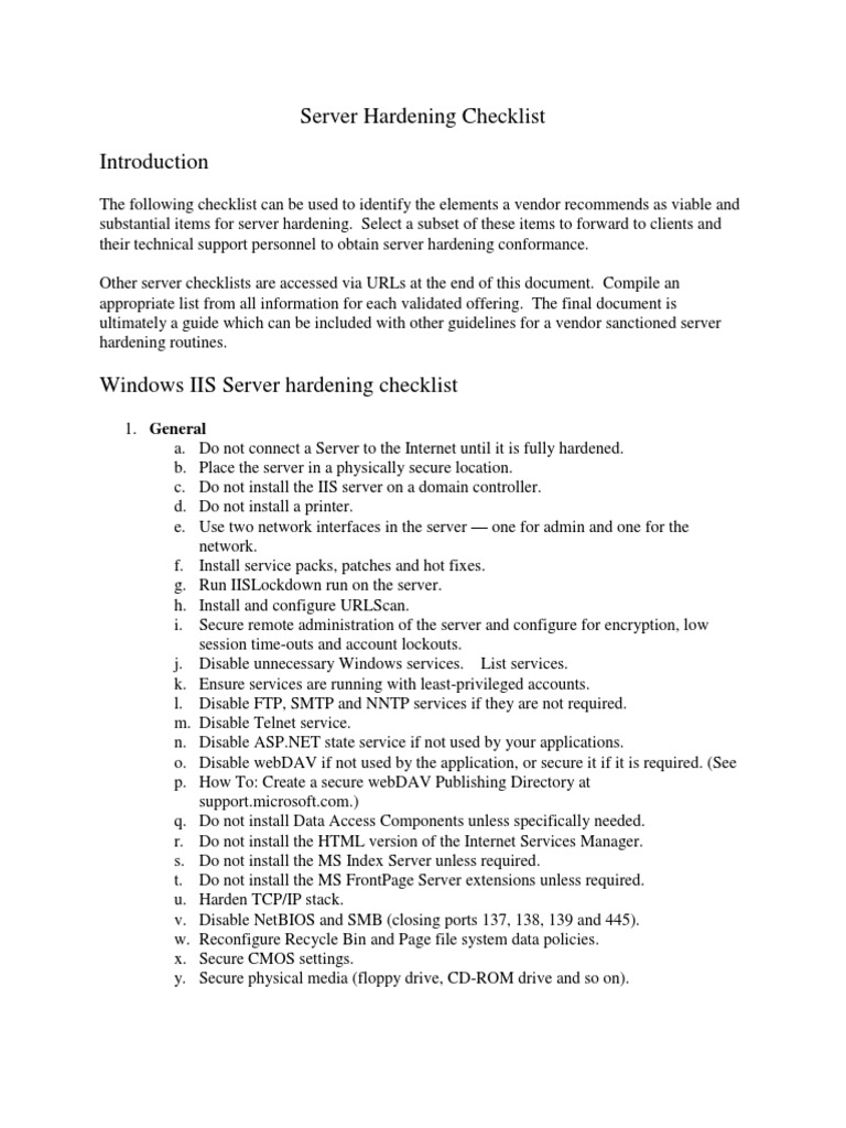 Server Hardening Checklist | PDF