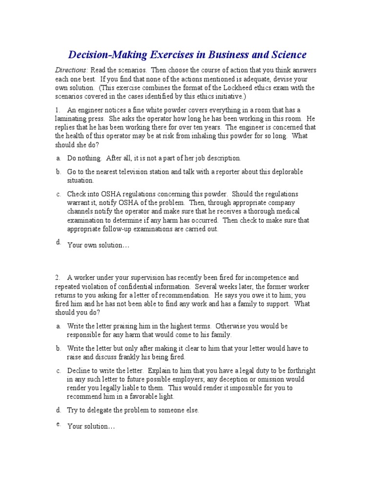 Decision-Making Exercises in Business and Science | PDF | Engineer ...