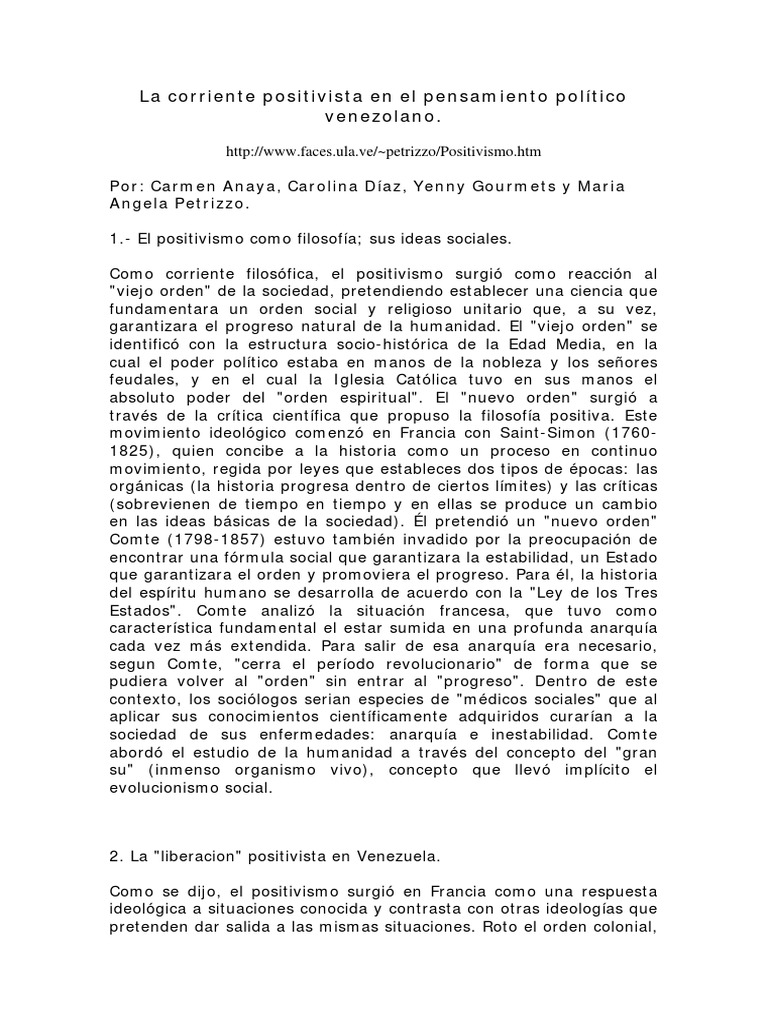La Corriente Positivista en El Pensamiento Político Venezolano | PDF ...